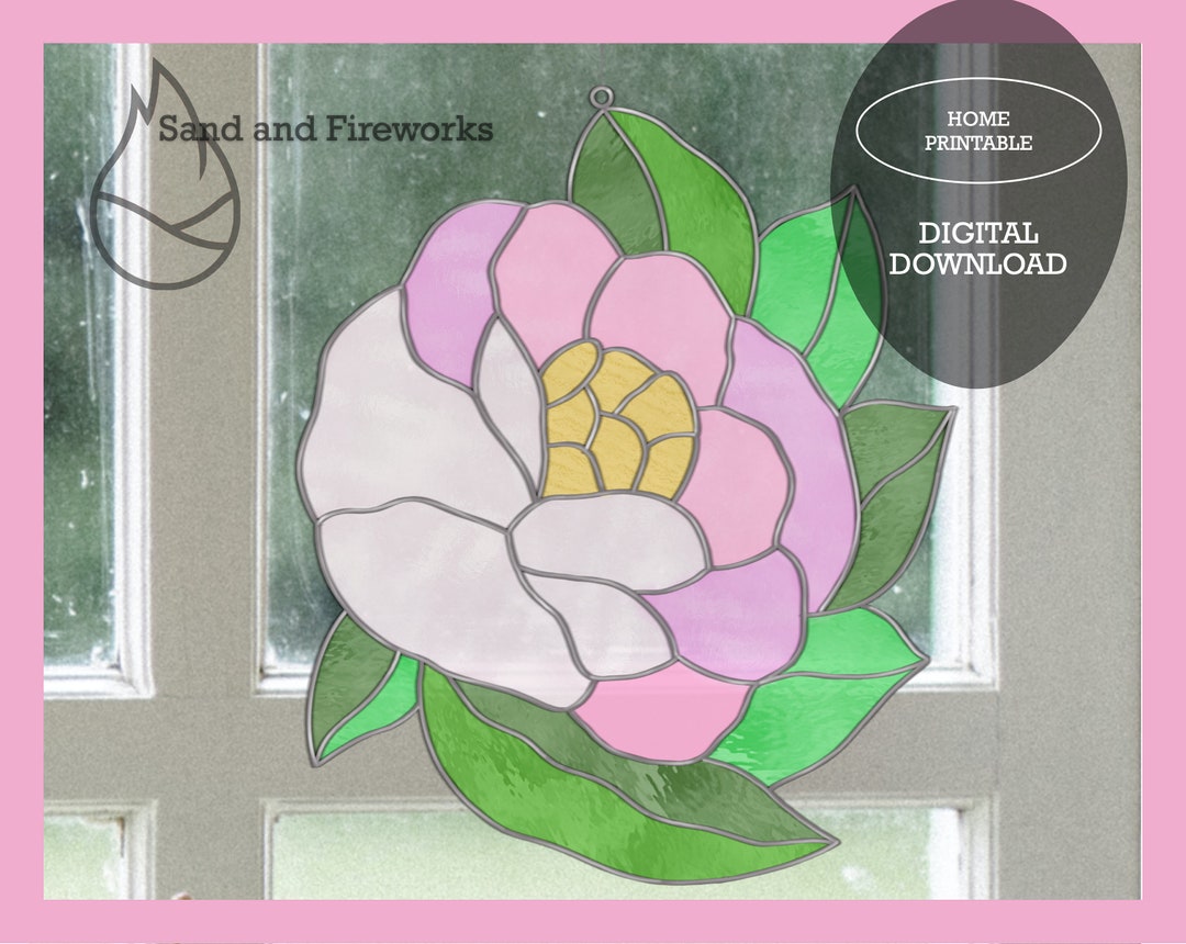 Stained Glass Peony Suncatcher Pattern Digital Download Floral Art ...