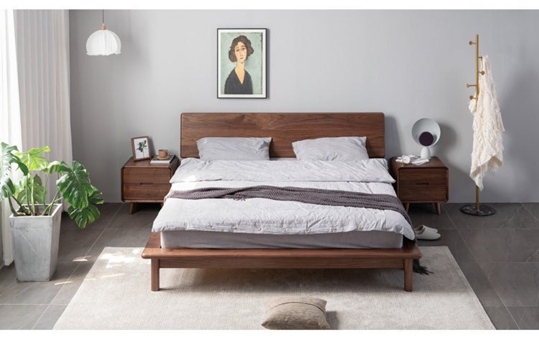 Platform Walnut Bed Walnut Bed Frame With Headboard Queen - Etsy