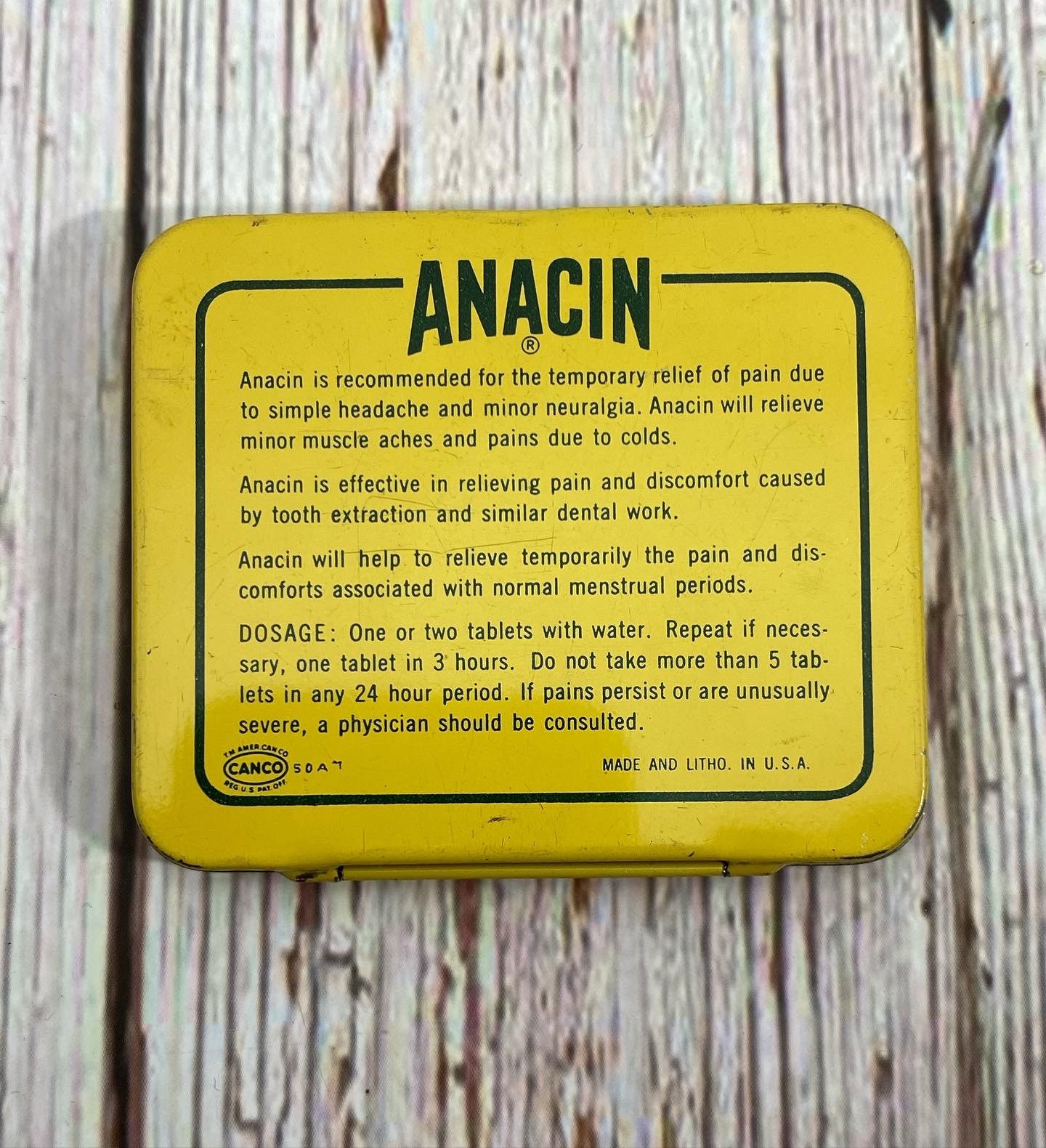 Vintage Empty Anacin Tin Thirty Tablets Aspirin Advertising | Etsy