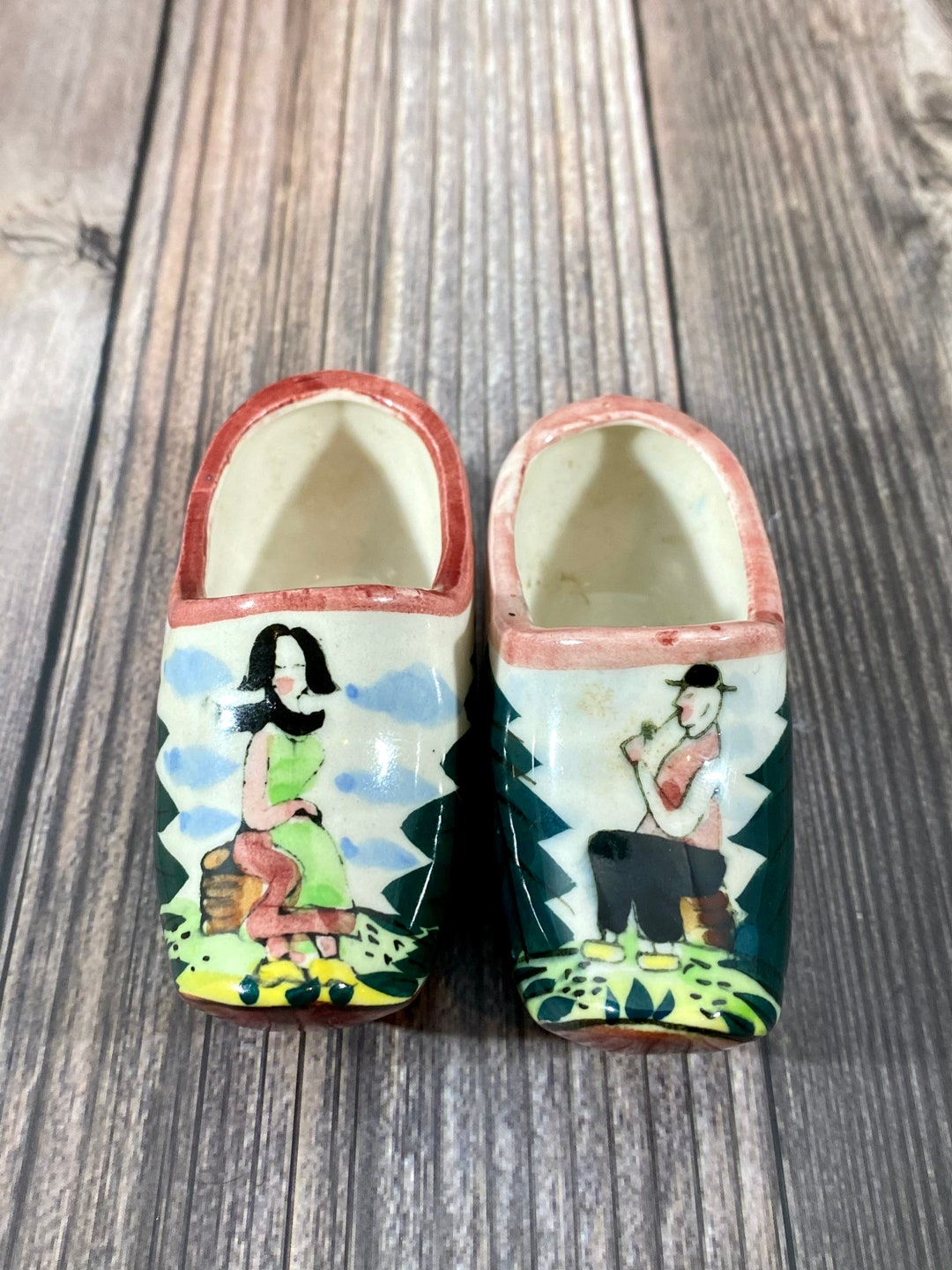 Vintage Mini Ceramic Clogs Couple Hand Painted Dutch Holland - Etsy