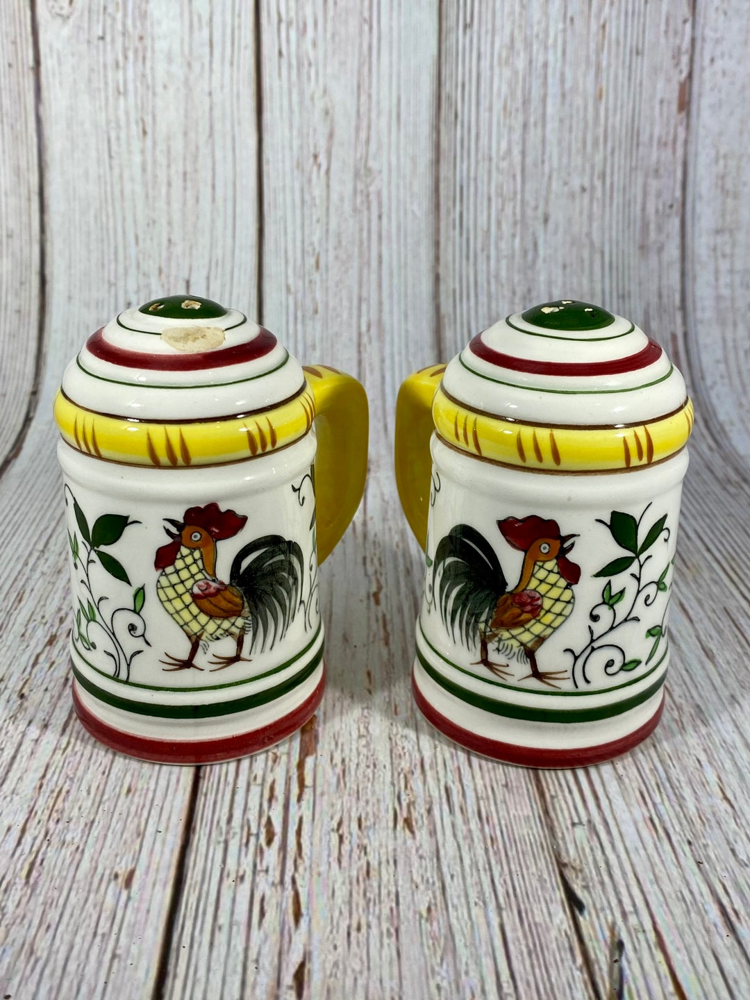 Vintage PY Rooster and Roses Salt and Pepper Shakers - Etsy
