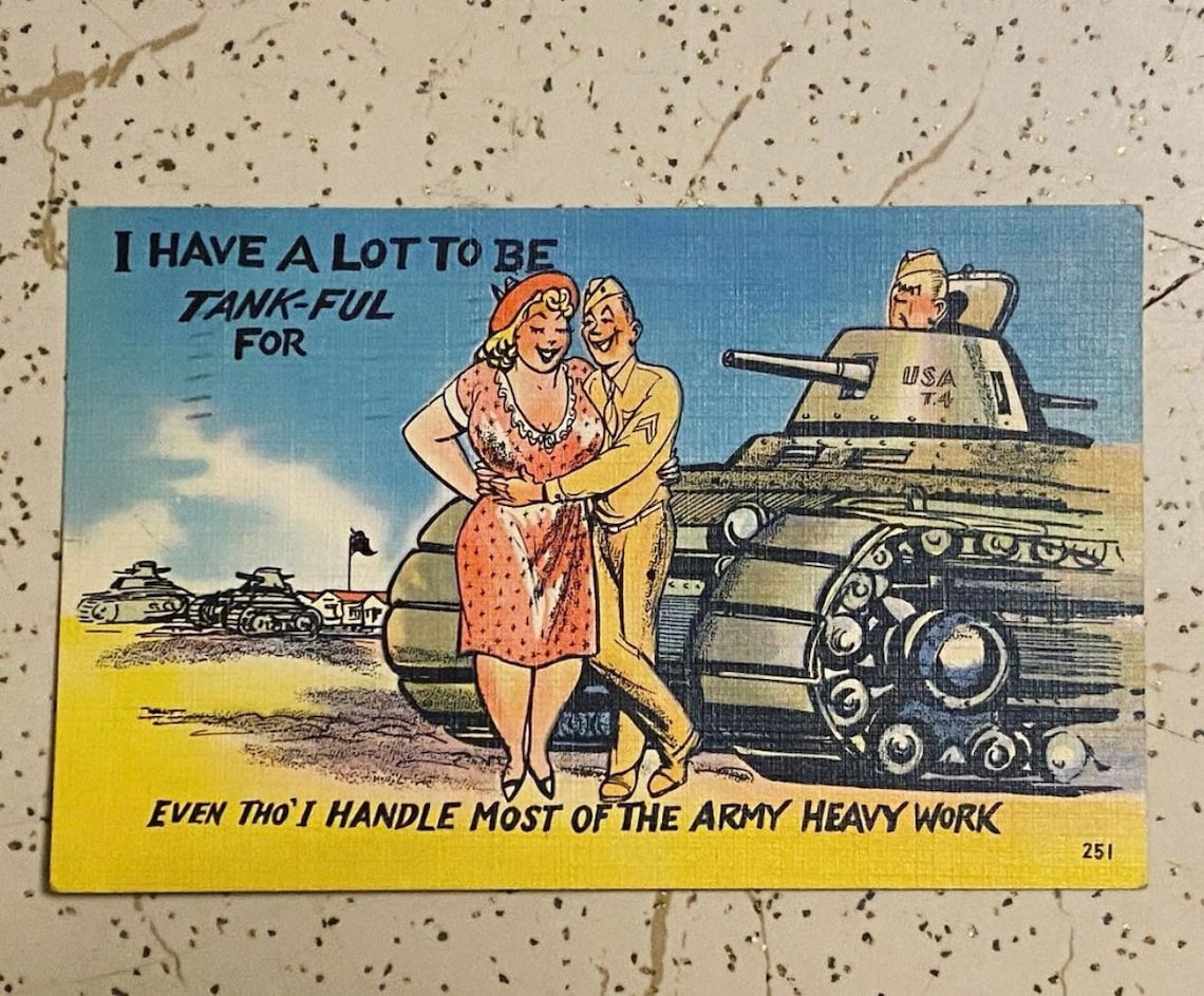 Vintage 1940s Military Humor Postcard Cartoon Tank Army Couple - Etsy