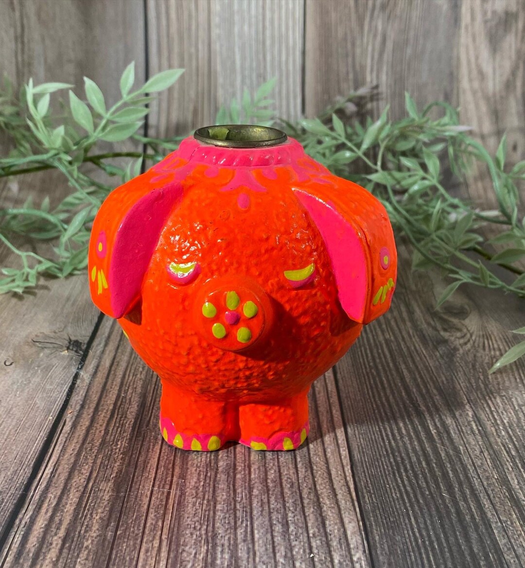 Vintage 1969 Hallmark Fluorescent Pig Candle Holder - Etsy
