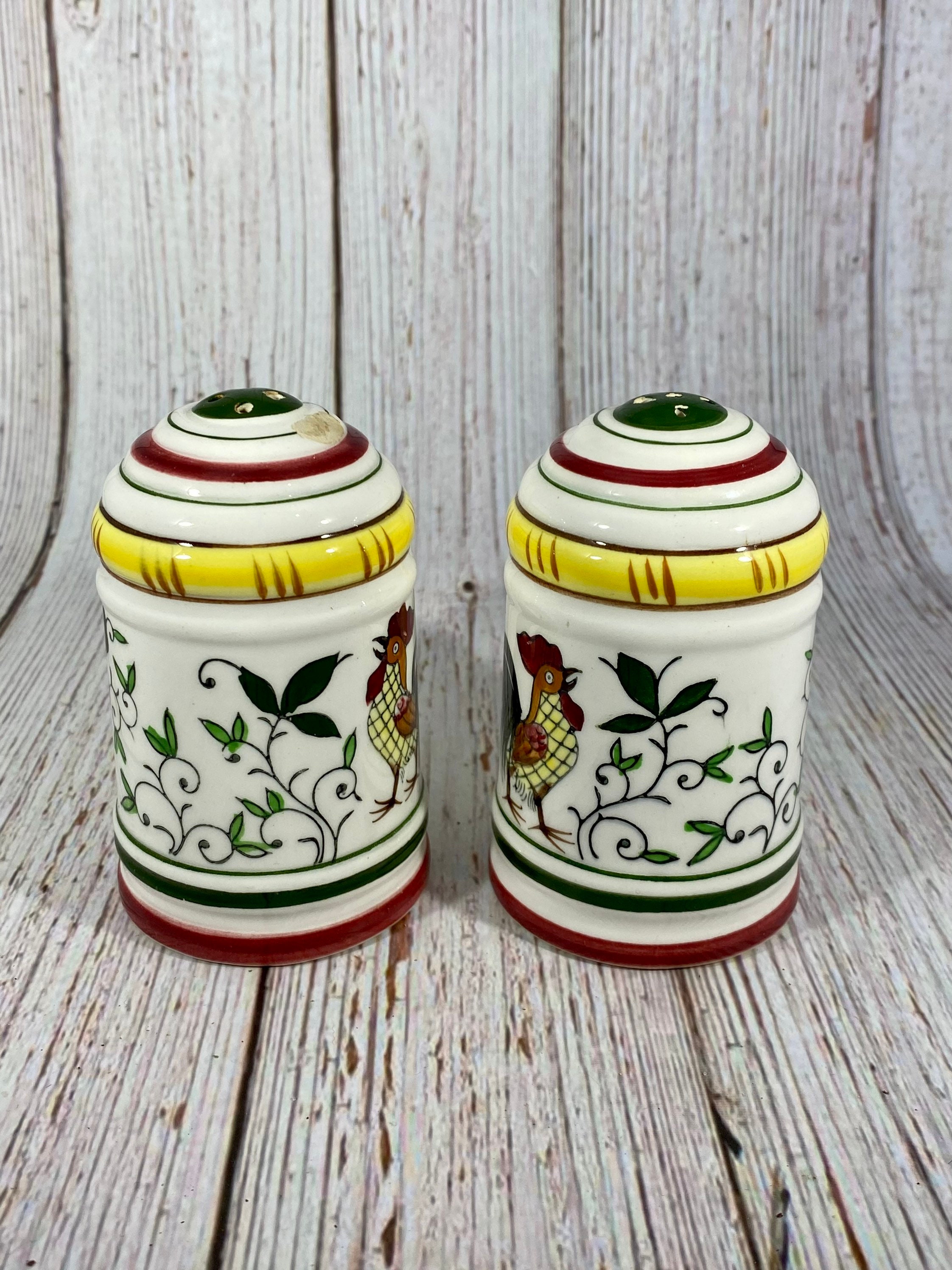 Vintage PY Rooster and Roses Salt and Pepper Shakers - Etsy