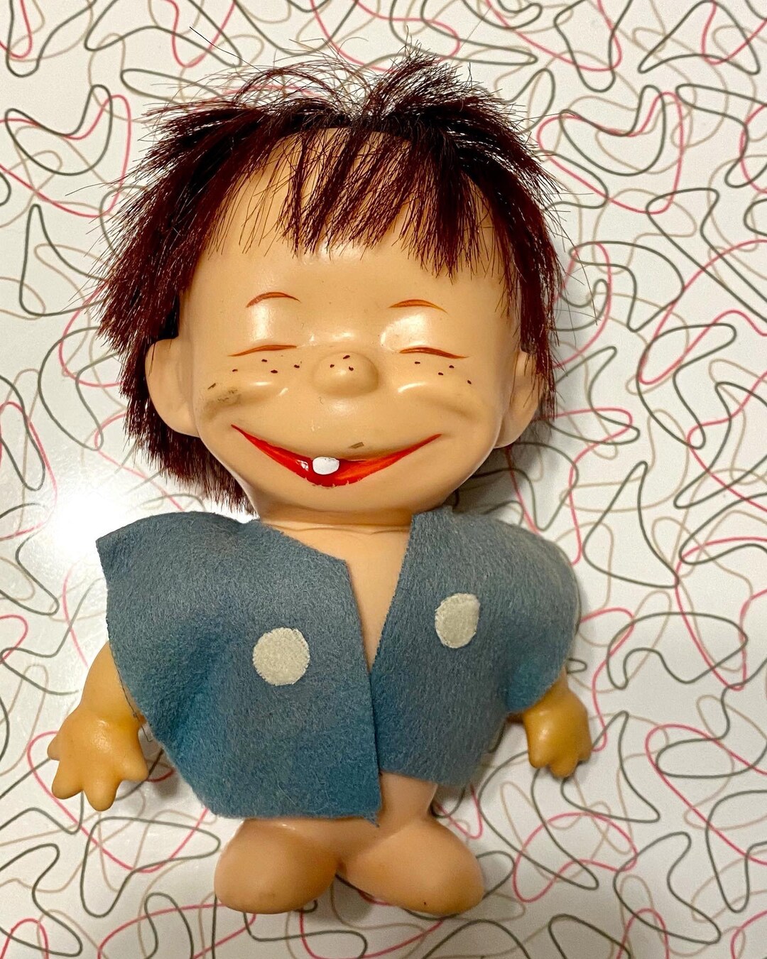 Vintage Smiling Buck Tooth Doll Cloth Vest Toy Freckles Squinting Brown ...