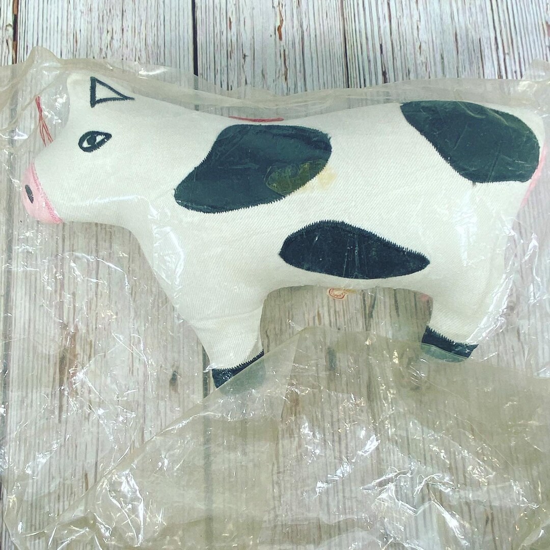 NOS Vintage Cow Hard Plush Toy With Pink Yarn Tail - Etsy