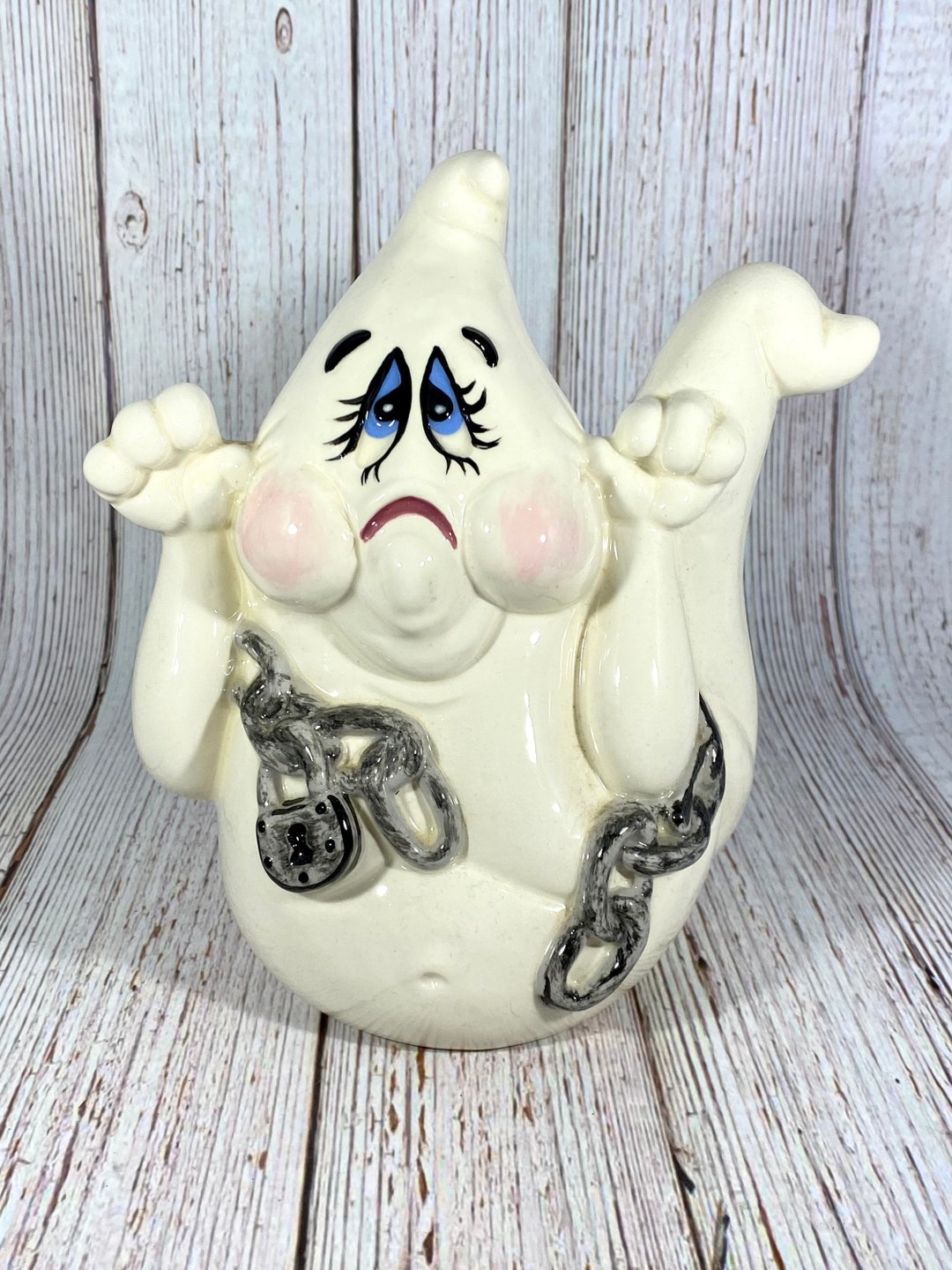 Rare Large Vintage Statue Sad Chubby Ghost With Blue Eyes and Chains ...