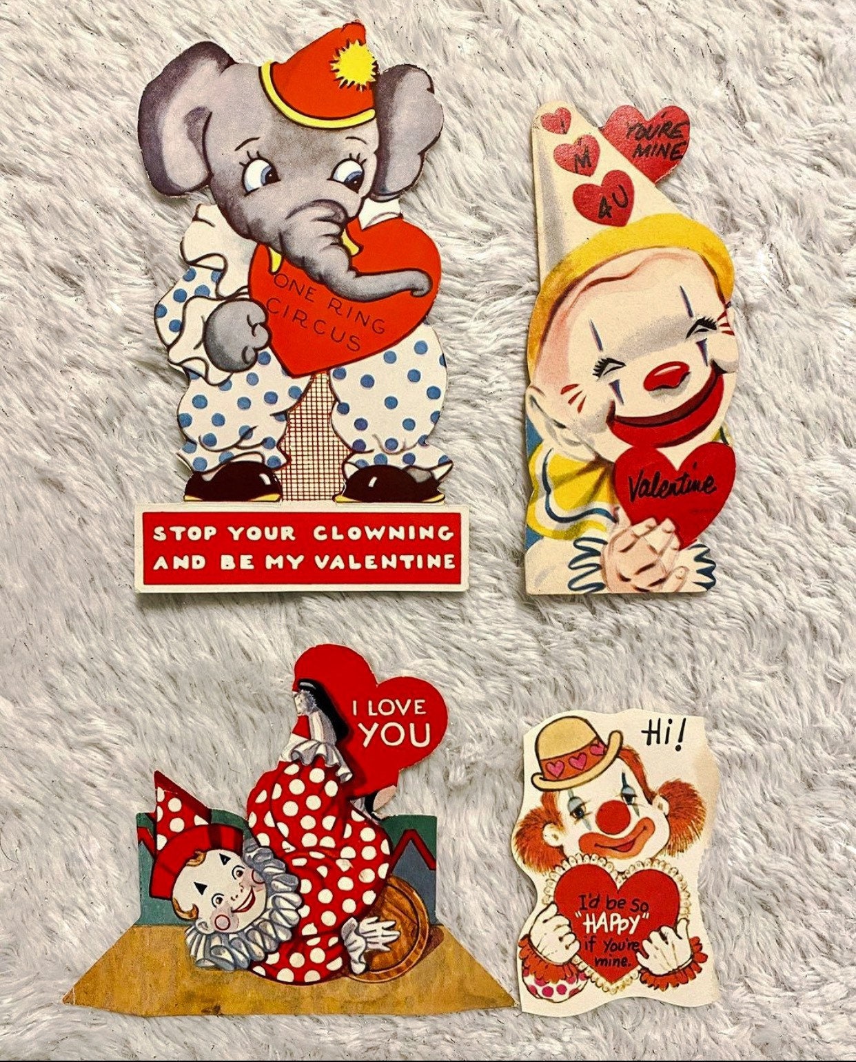 Vintage Anthropomorphic Animal Valentines Circus Clowns Kitsch Cute ...