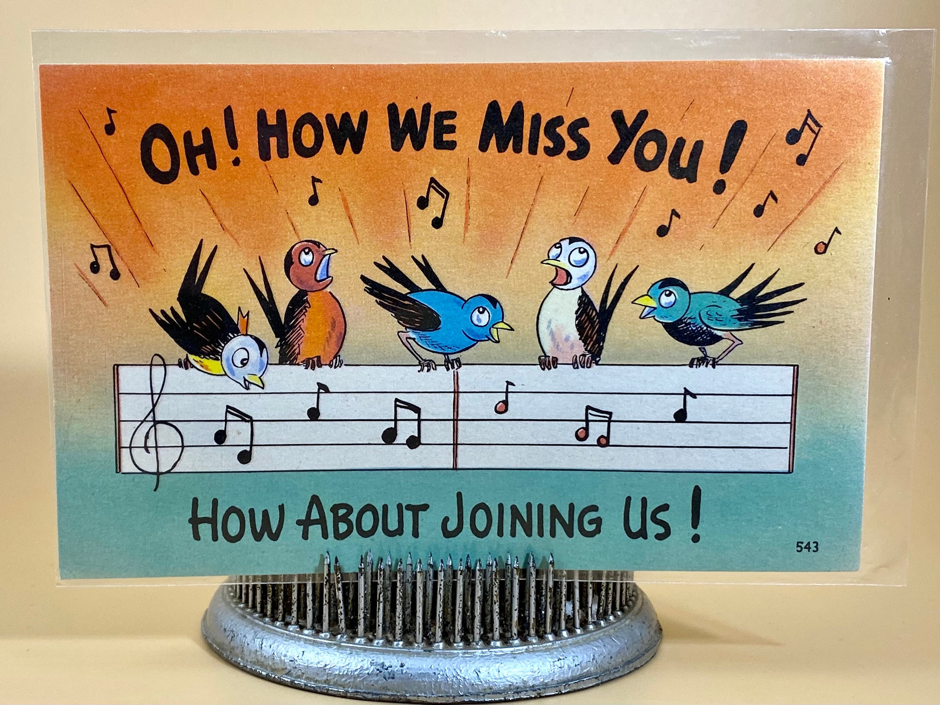 Vintage We Miss You Postcard Anthropomorphic Birds Singing | Etsy