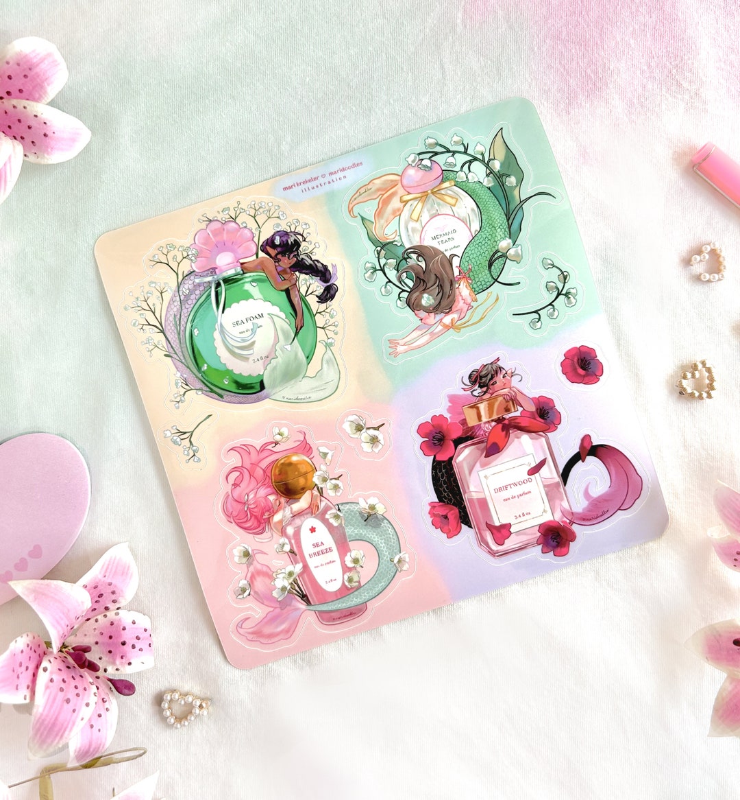 Floral Perfume Mermaids 6x6" Sticker Sheet - Etsy