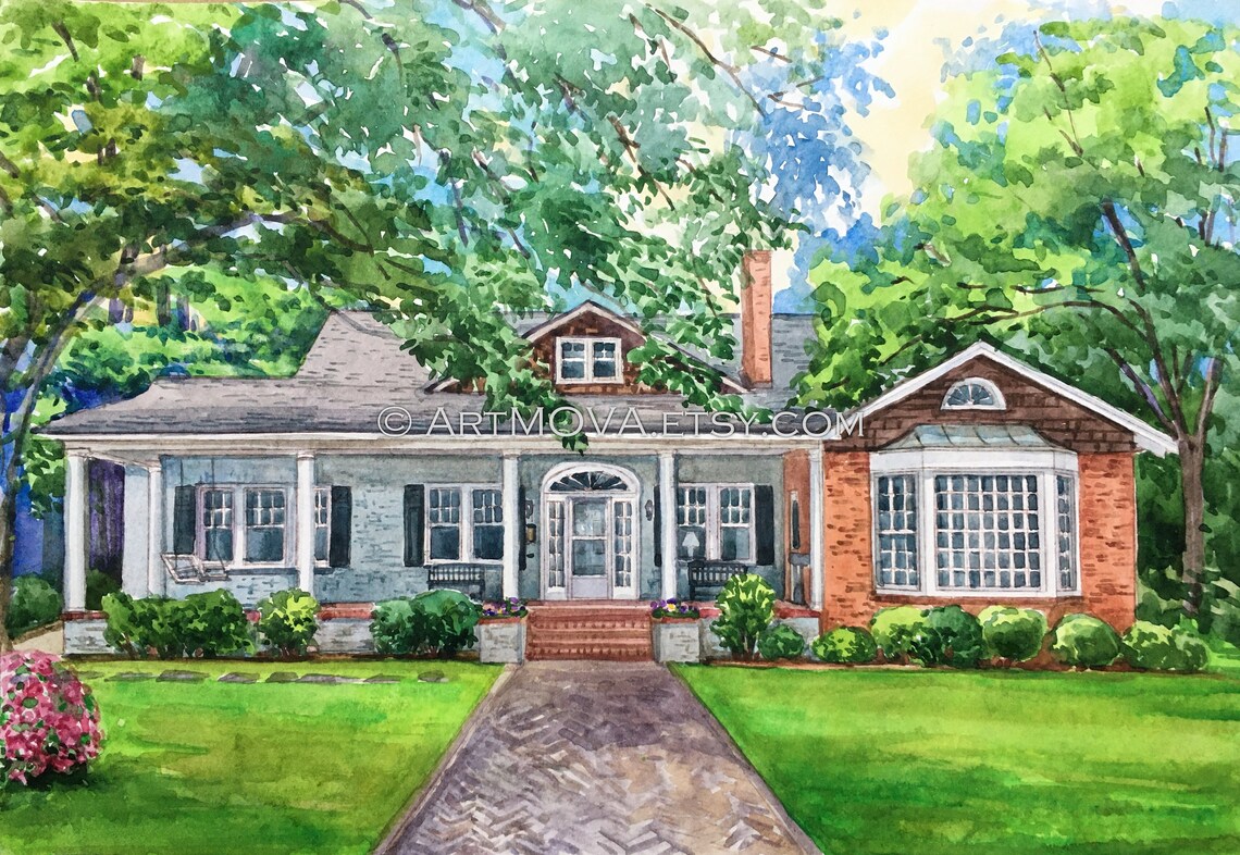Custom House Portrait: Hand-drawn Ink Home Sketch - Etsy