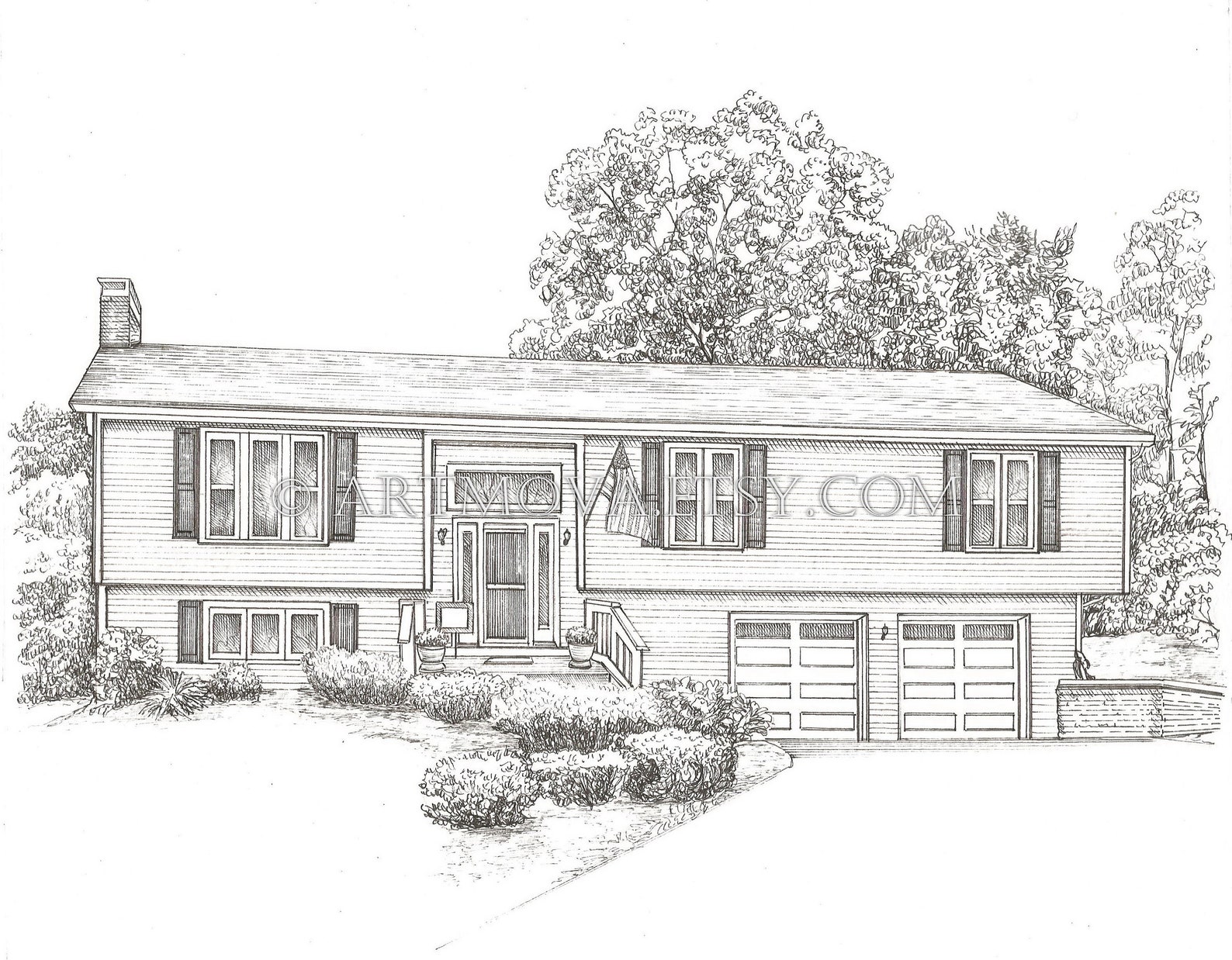 Custom Ink House Portrait: Hand-drawn Home Sketch - Etsy