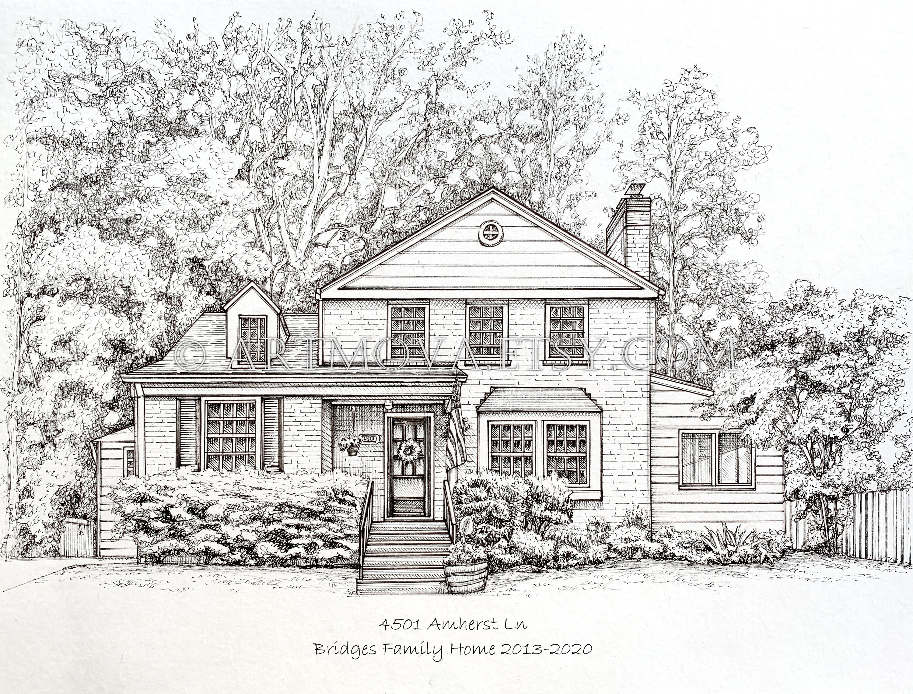 Custom House Portrait: Hand-drawn Ink Home Sketch - Etsy