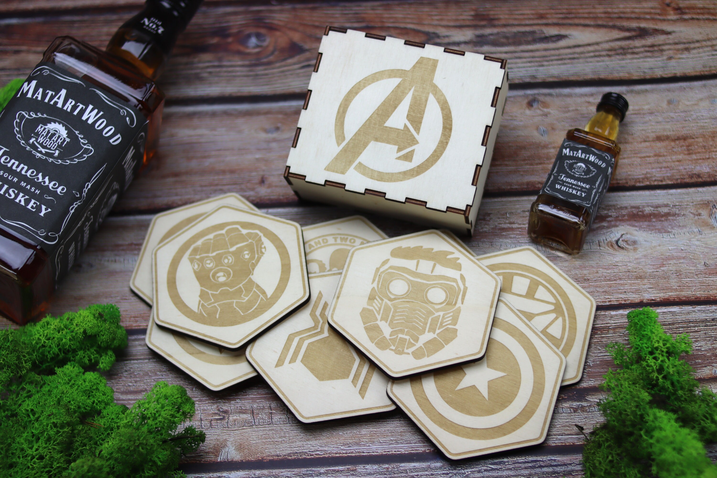 Avengers Marvel Wooden Coasters Hexagonal set Fathers Day | Etsy