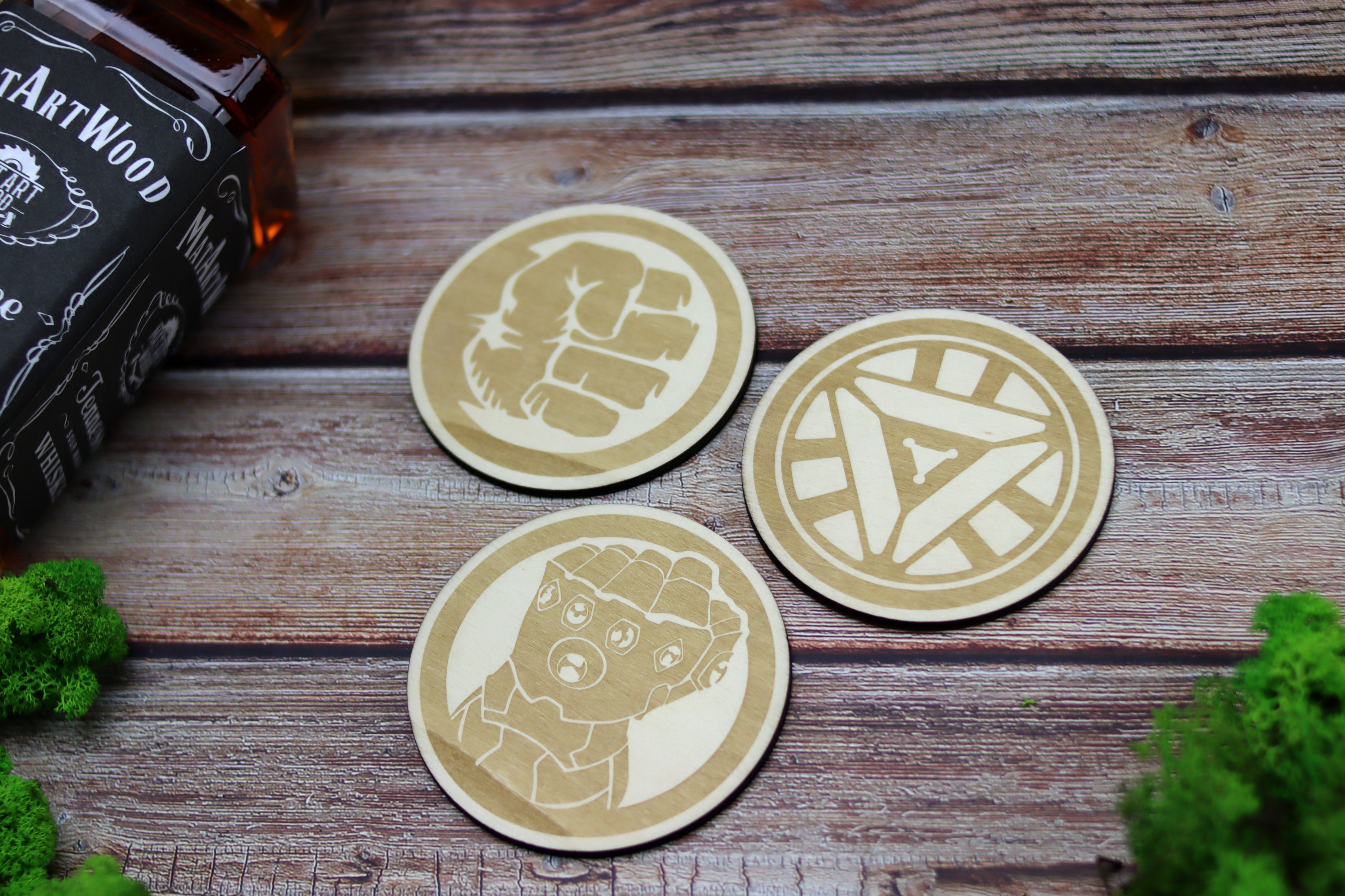 Avengers Marvel Wooden Coasters set Fathers Day gift ideas | Etsy