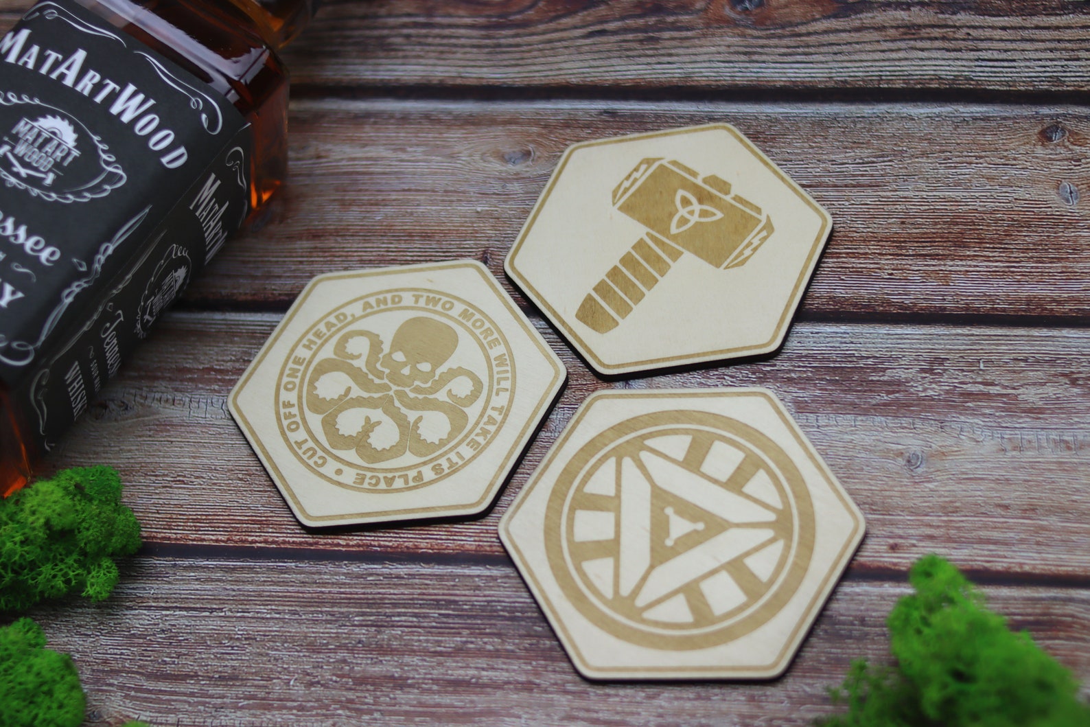 Avengers Marvel Wooden Coasters Hexagonal set Fathers Day | Etsy