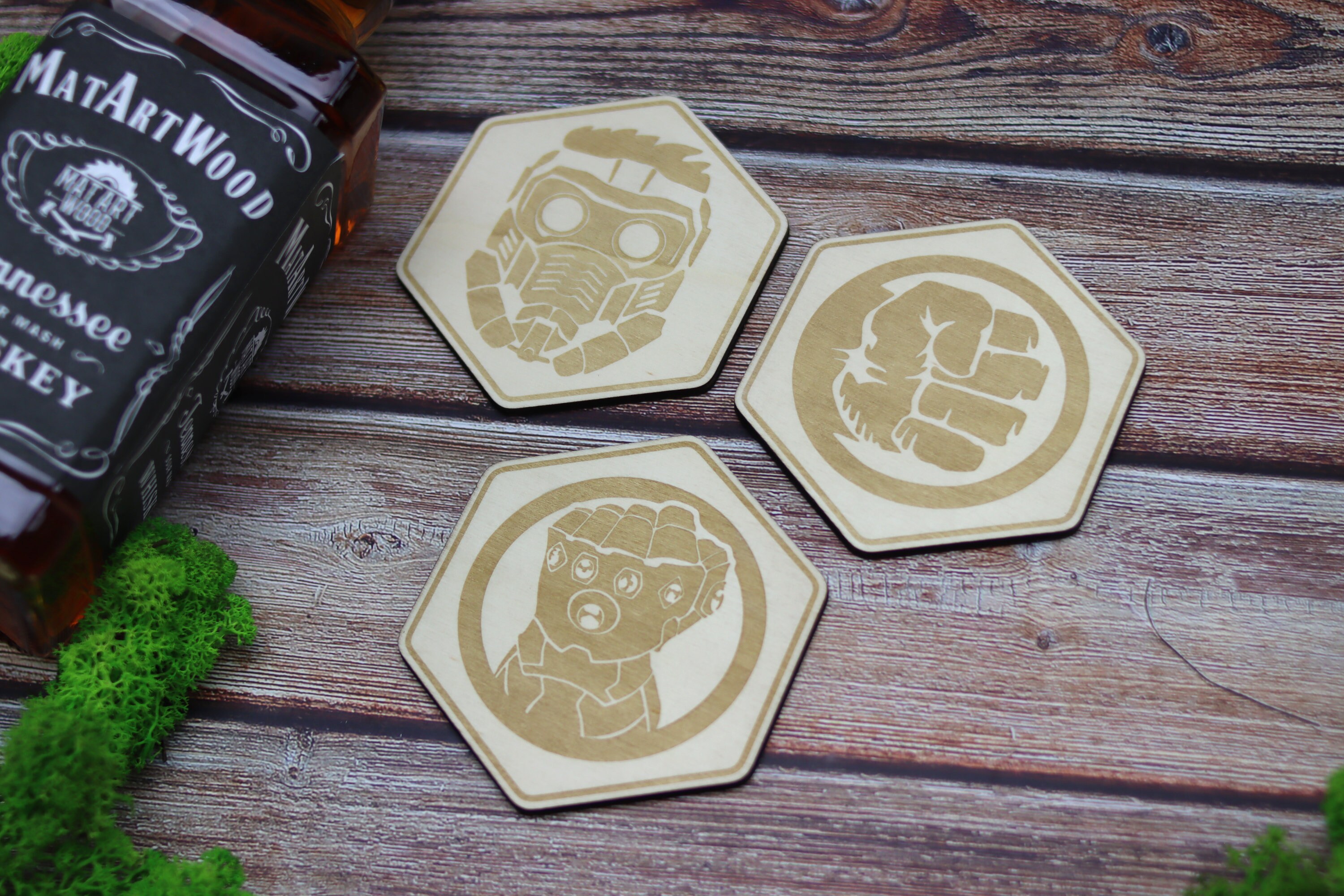 Avengers Marvel Wooden Coasters Hexagonal set Fathers Day | Etsy