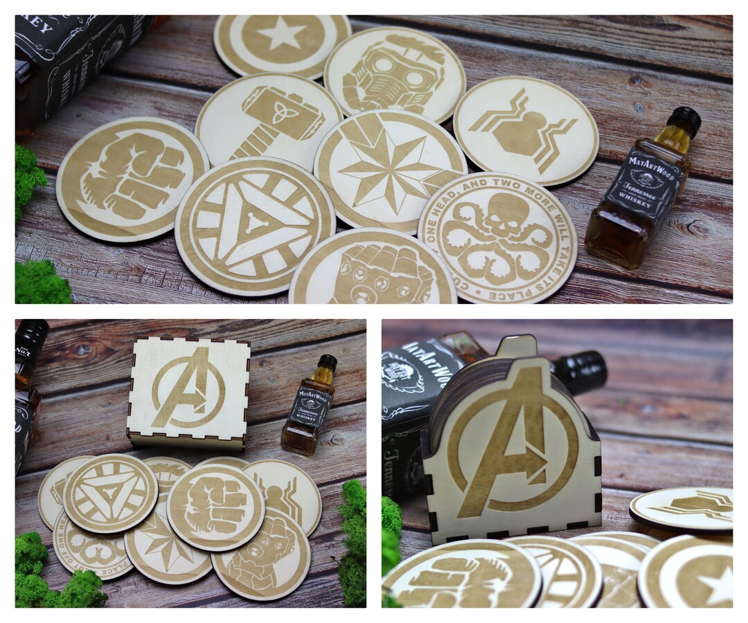 Avengers, Marvel Wooden Coasters Set Fathers Day Gift Ideas, Fathers ...