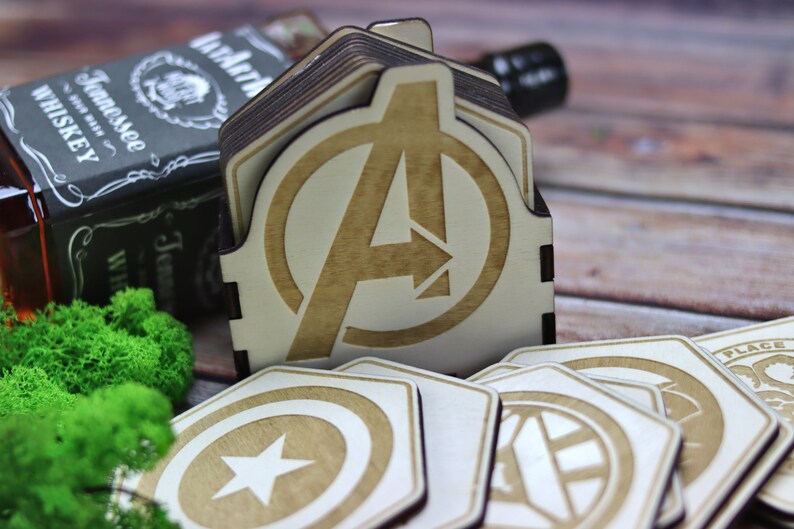 Avengers Marvel Wooden Coasters Hexagonal Set Fathers Day - Etsy