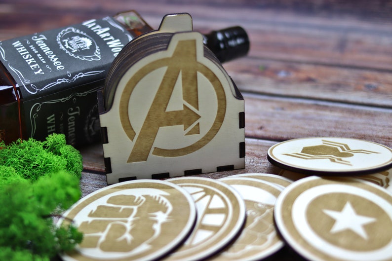 Avengers Marvel Wooden Coasters Set Fathers Day Gift Ideas - Etsy