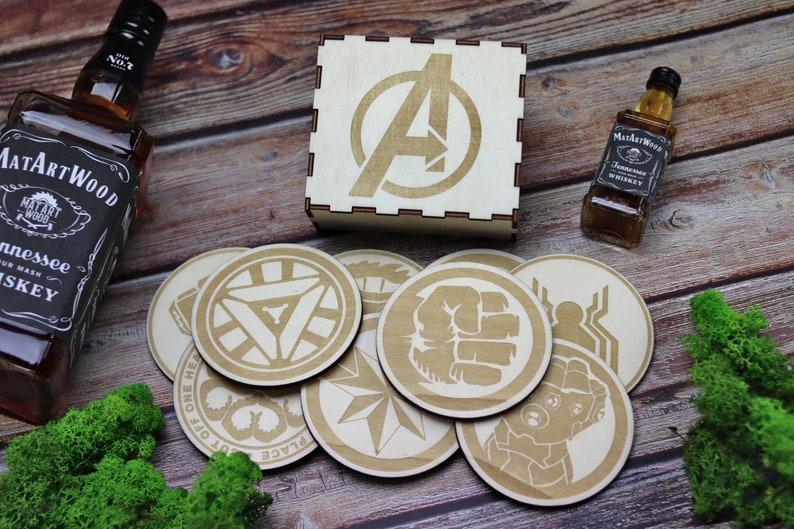 Avengers Marvel Wooden Coasters Set Fathers Day Gift Ideas - Etsy