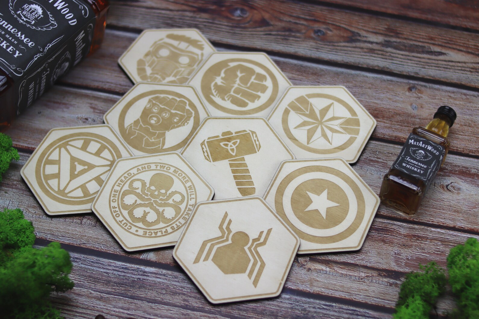 Avengers Marvel Wooden Coasters Hexagonal set Fathers Day | Etsy