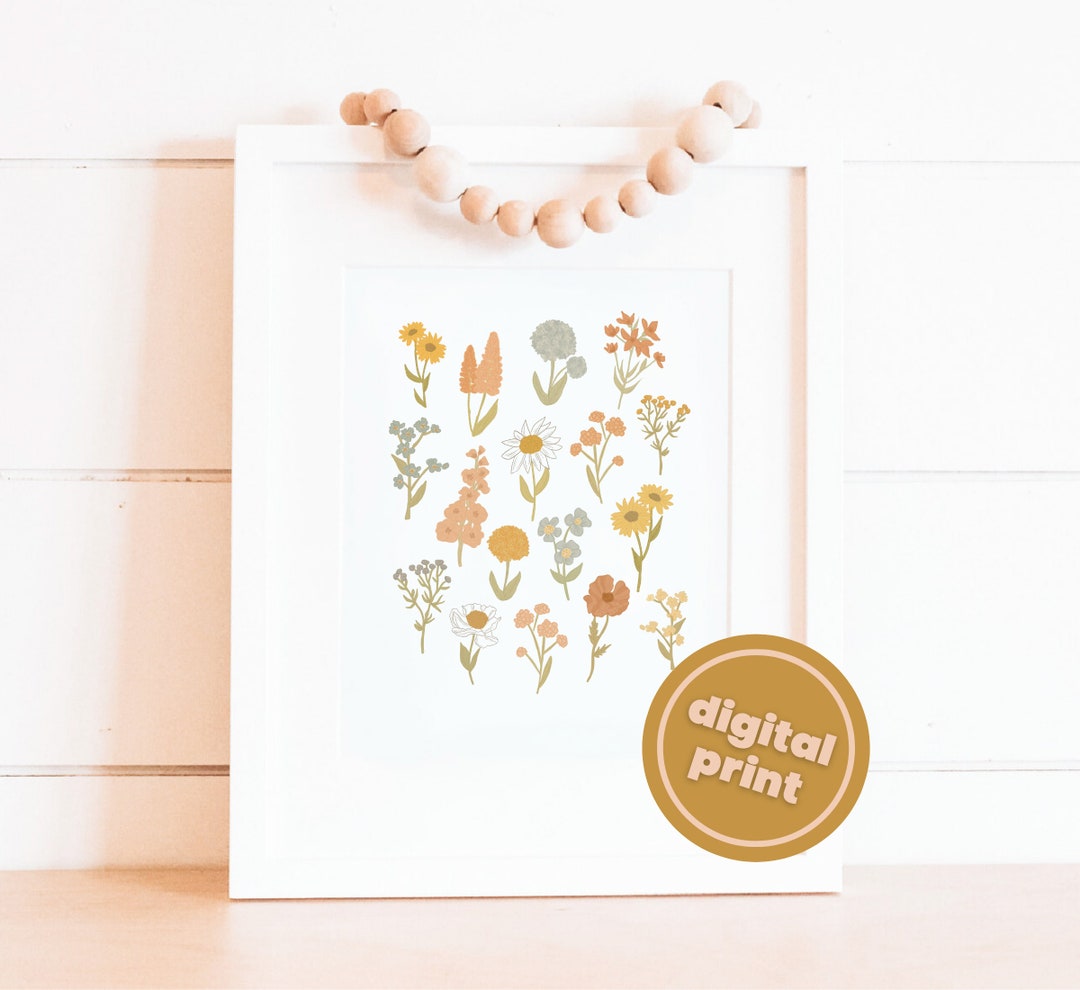 Boho Wildflowers Digital Download Art Print, Cute Art Print, Boho Decor ...