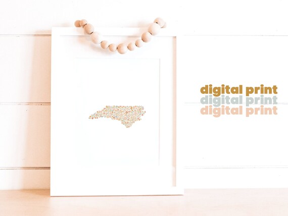 Digital Download North Carolina Floral State Art Print Boho | Etsy