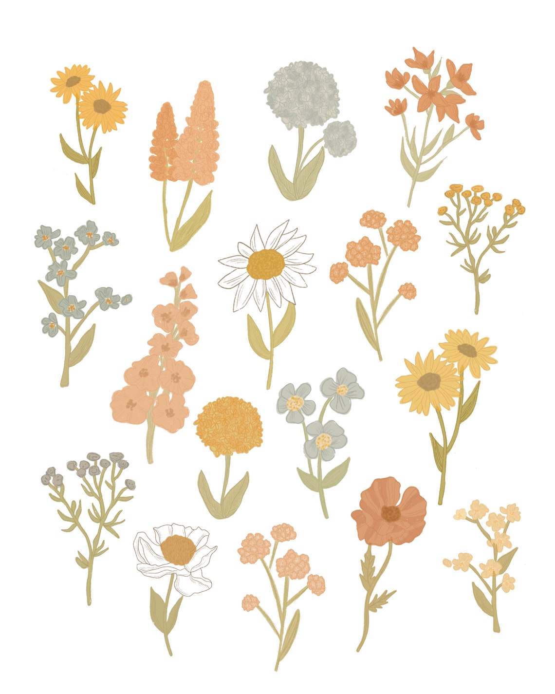 Boho Wildflowers Digital Download Art Print Cute Art Print | Etsy