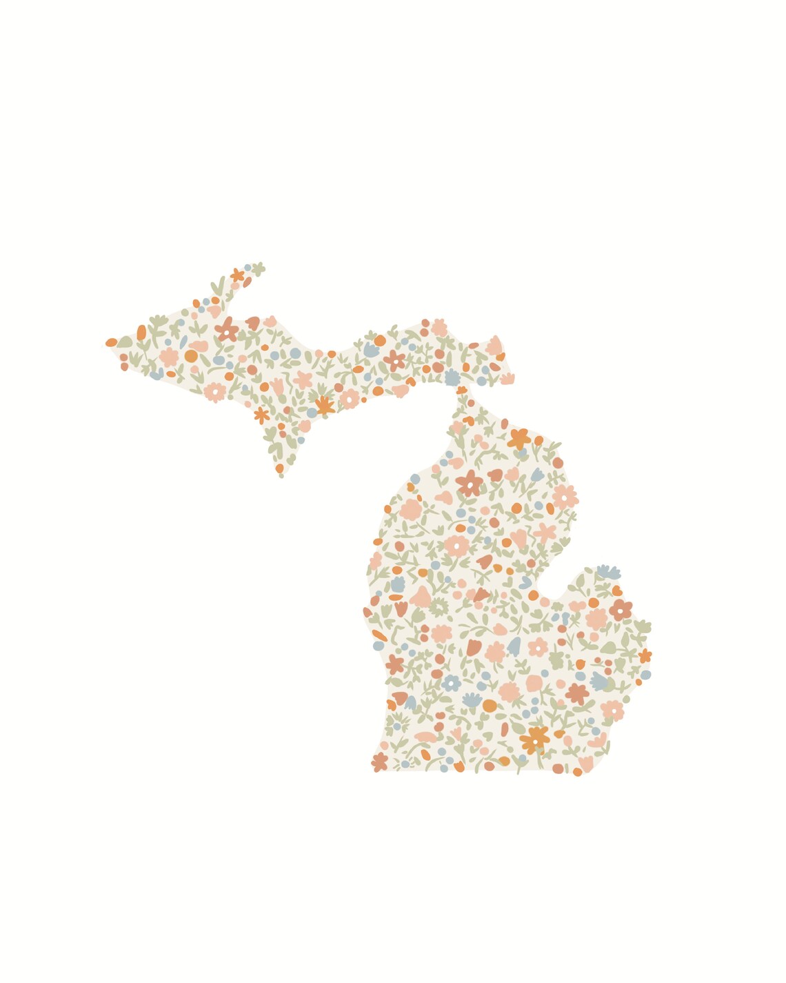 Digital Download-Michigan Floral State Art Print Cute State | Etsy