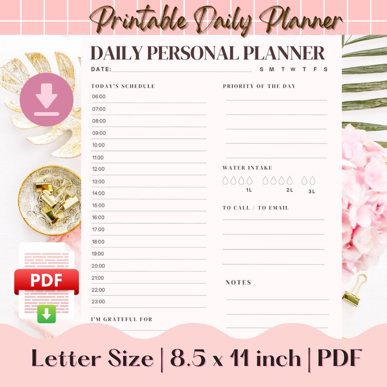 Daily Planner, Printable Planner, Minimalist Planner, Daily Schedule ...