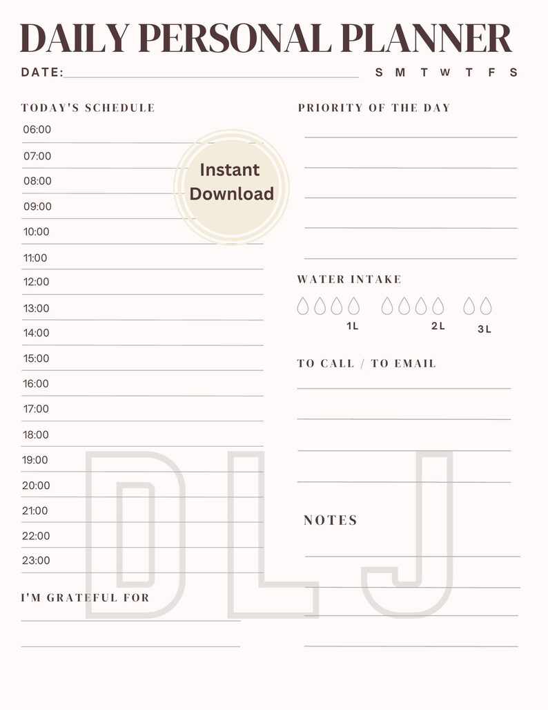 Daily Planner, Printable Planner, Minimalist Planner, Daily Schedule ...