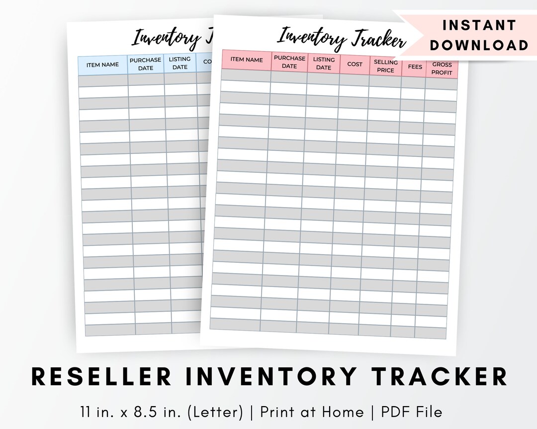 Online Reseller Inventory Sheets, Printable Online Inventory Tracker ...