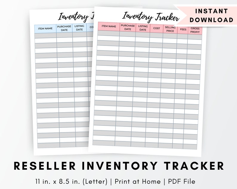 Online Reseller Inventory Sheets, Printable Online Inventory Tracker ...