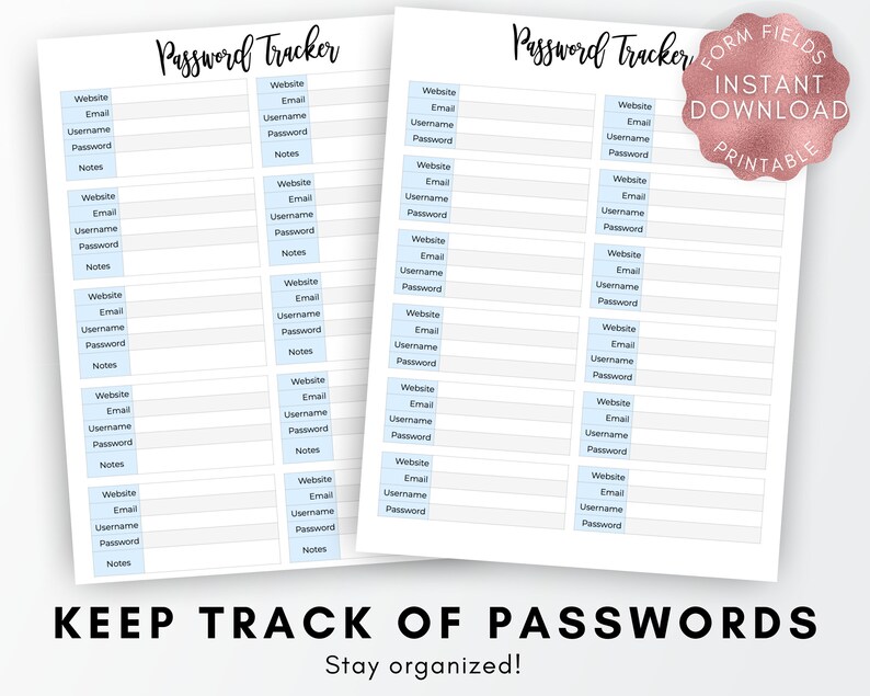 FILLABLE Password Tracker Printable, Password Tracker, Password Tracker ...