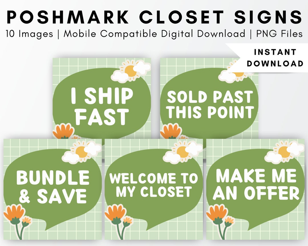 Poshmark Green Cute Floral Closet Signs, Customized Boutique Signs ...