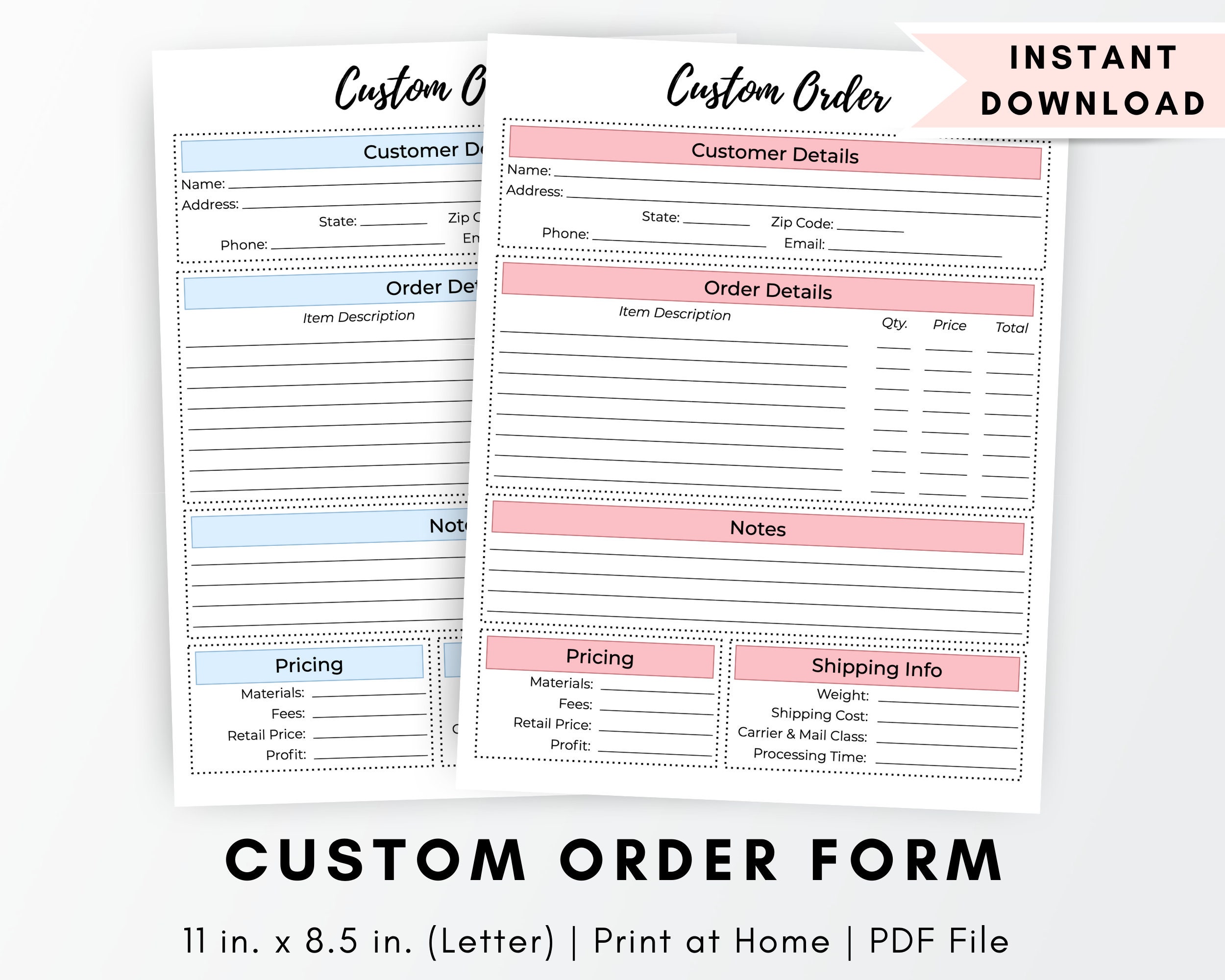 Custom Order Form, Printable Order Form, Printable Invoice, Order Form, Ordering Form Receipt ...