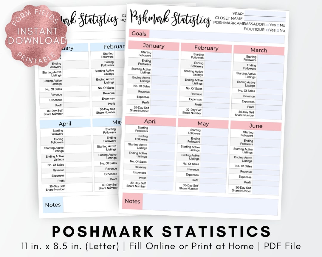 FILLABLE Poshmark Monthly Statistics Tracker, Poshmark Quarterly Stats ...
