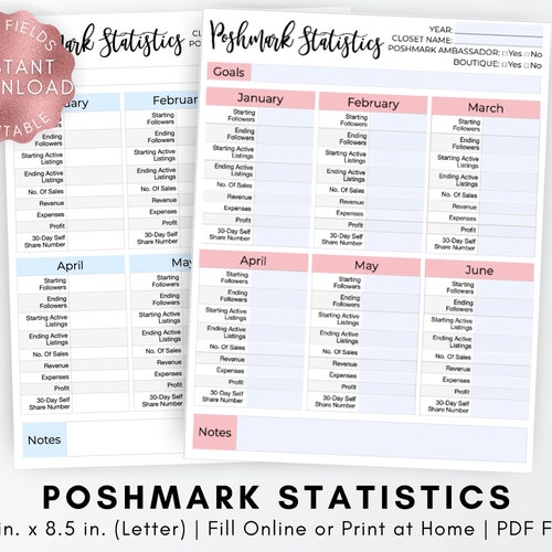 FILLABLE Poshmark Listing Tracker Printable Online Inventory - Etsy