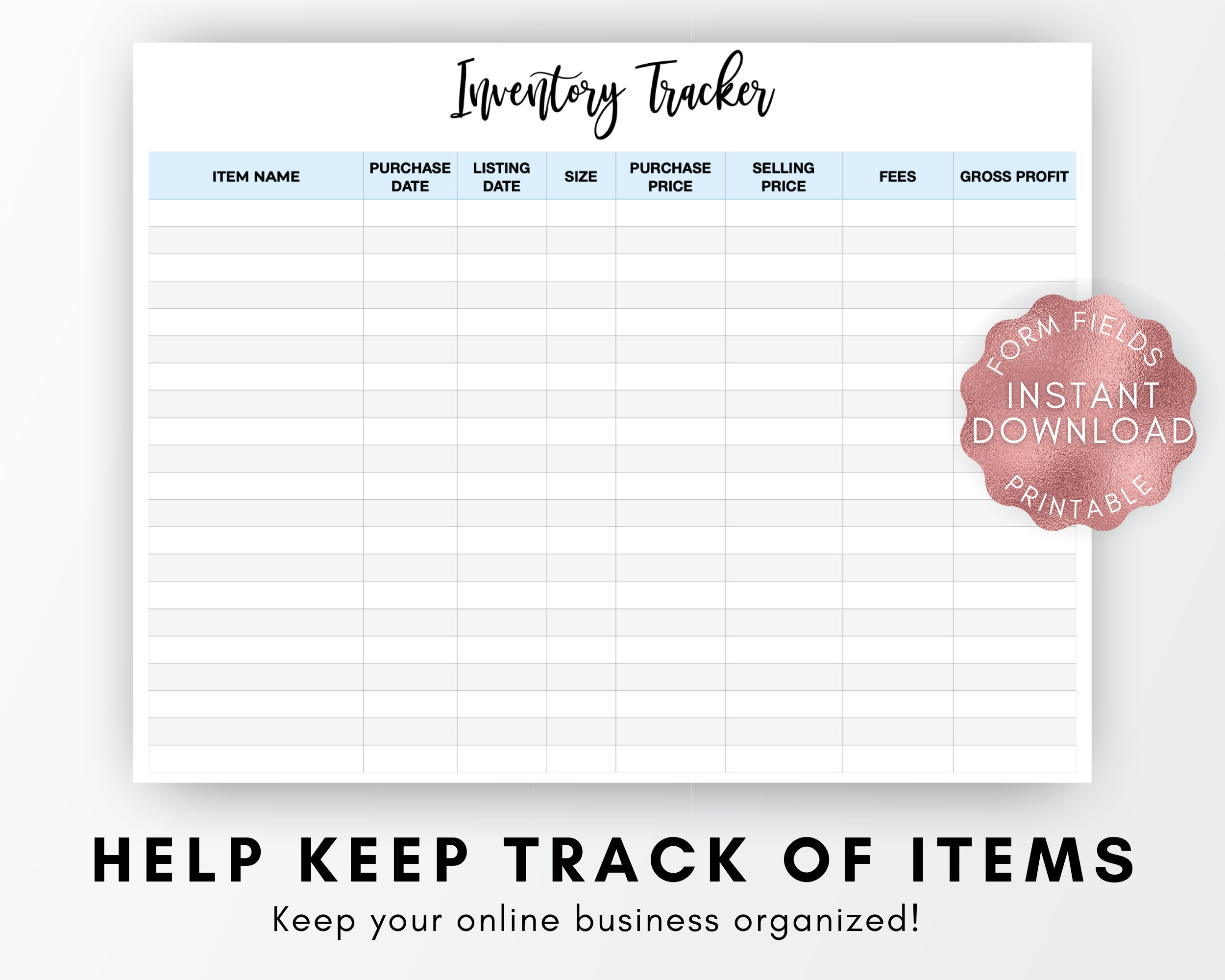 FILLABLE Online Reseller Inventory Sheets Printable Online - Etsy