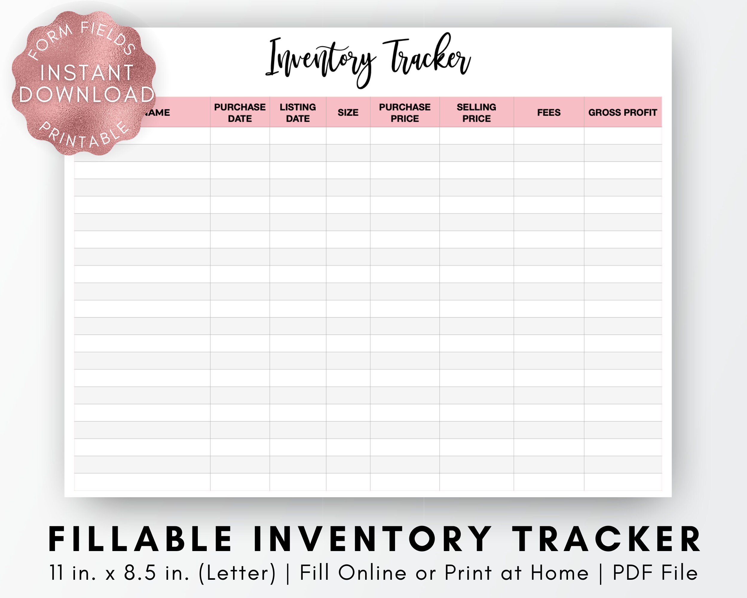 FILLABLE Online Reseller Inventory Sheets Printable Online - Etsy