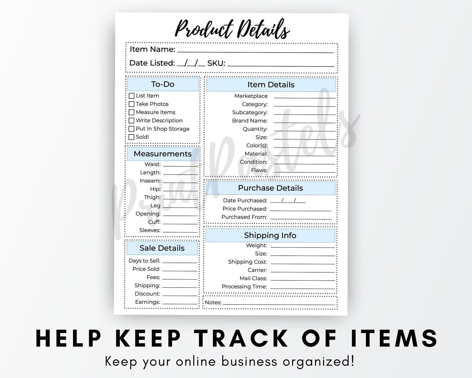 Online Reseller Listing Template, Online Shop Planner, Clothing Details ...