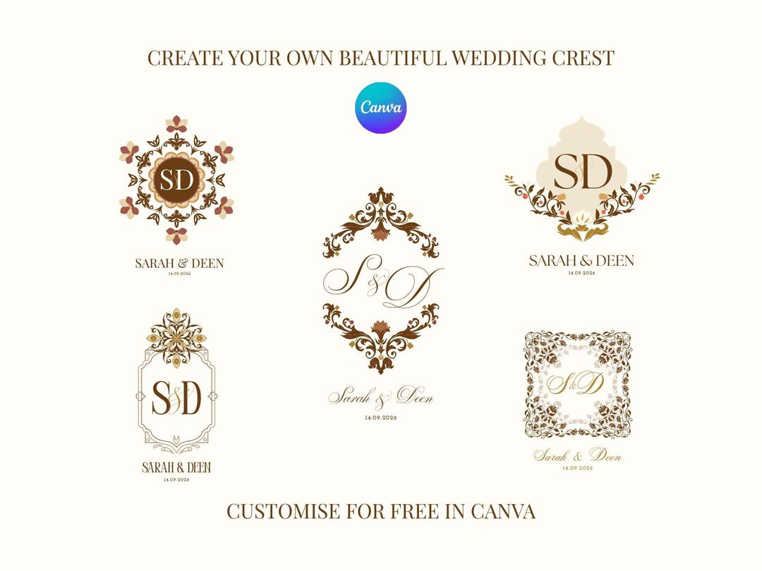 Editable Eastern Wedding Crest Canva Template Digital Download - Etsy