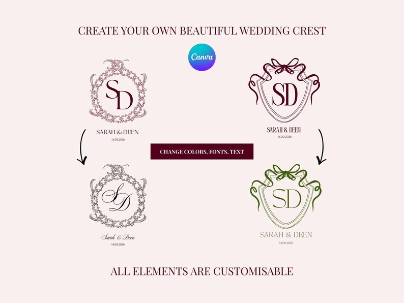 Editable Wedding Crest Canva Template Digital Download - Etsy