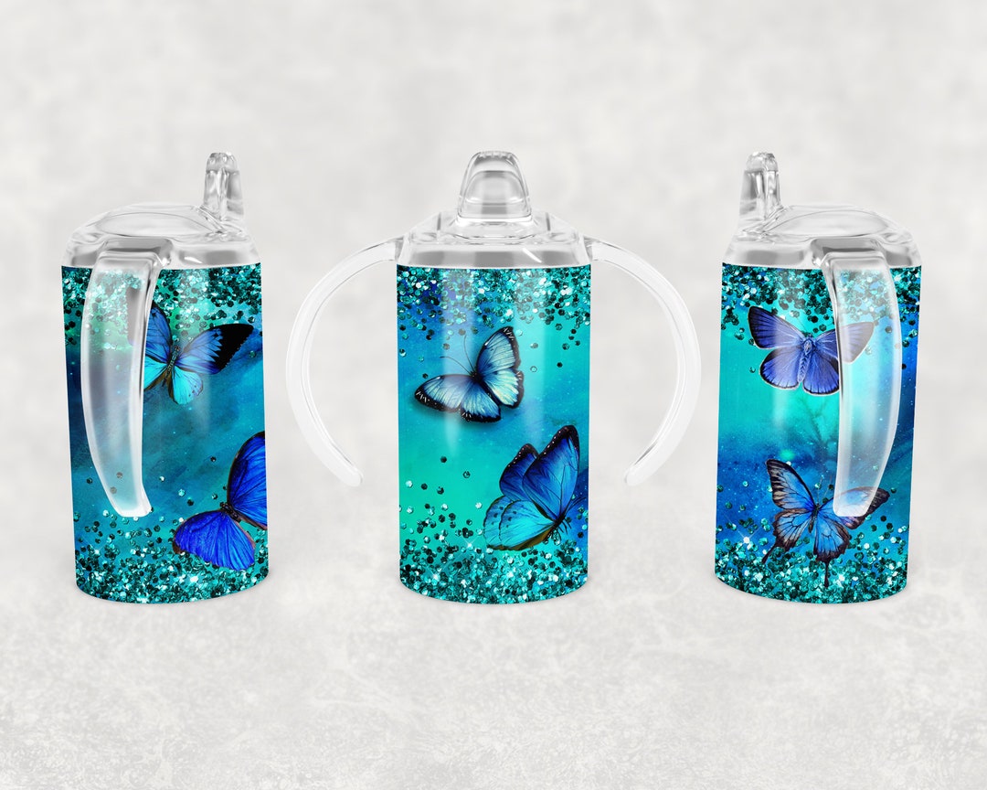 Blue Butterfly Sippy Cup Design, Galaxy Teal Glitter (digital Download ...