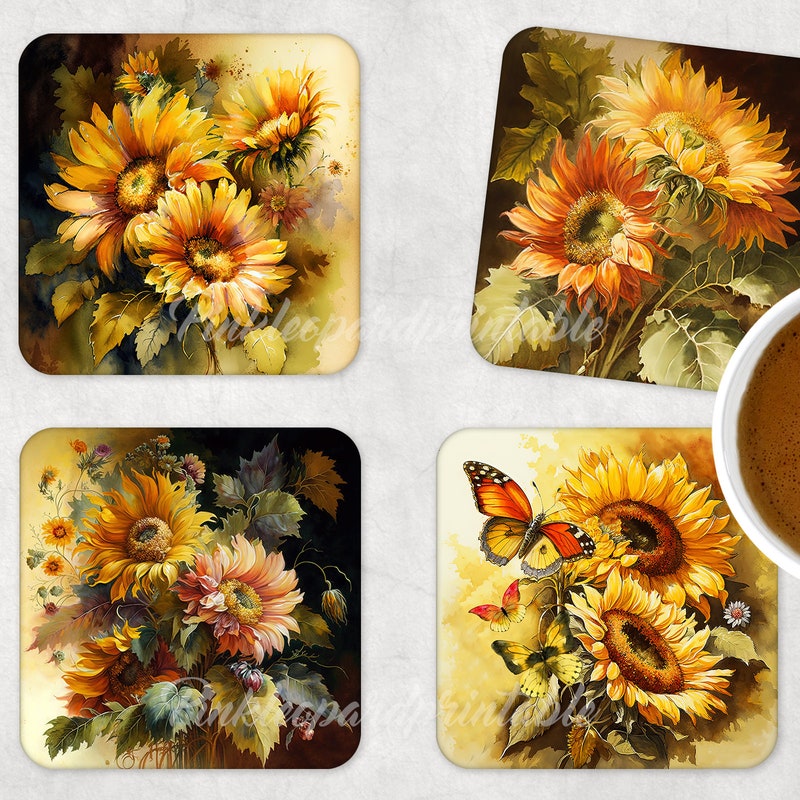 Sunflower Coasters - Etsy