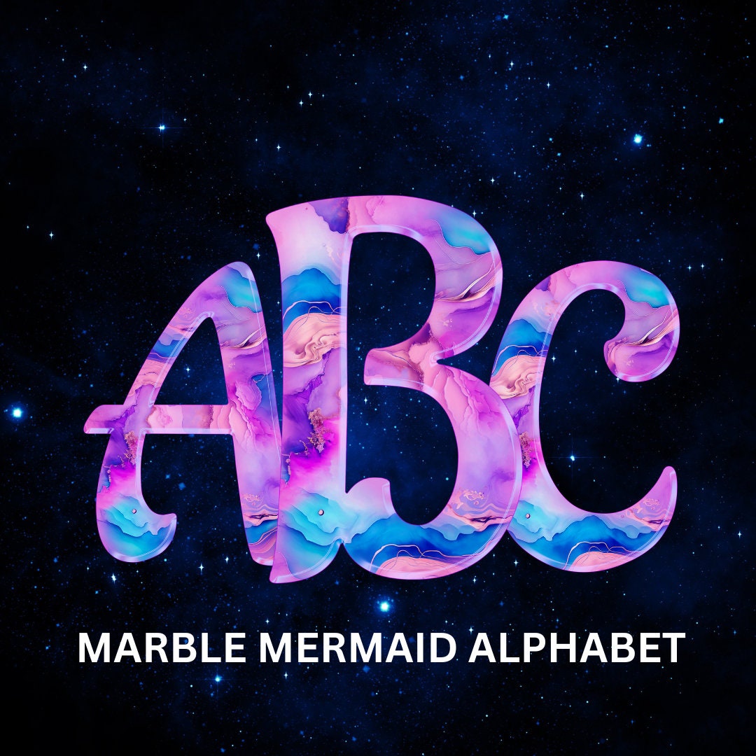 Marble Mermaid Letters Alphabet Set Digital Download Alphabet Pink ...