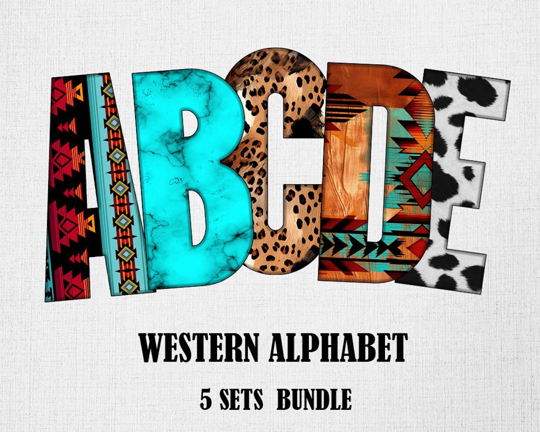 Western Alphabet PNG 5 Sets Letters Bundle Turquoise Aztec Leopard ...