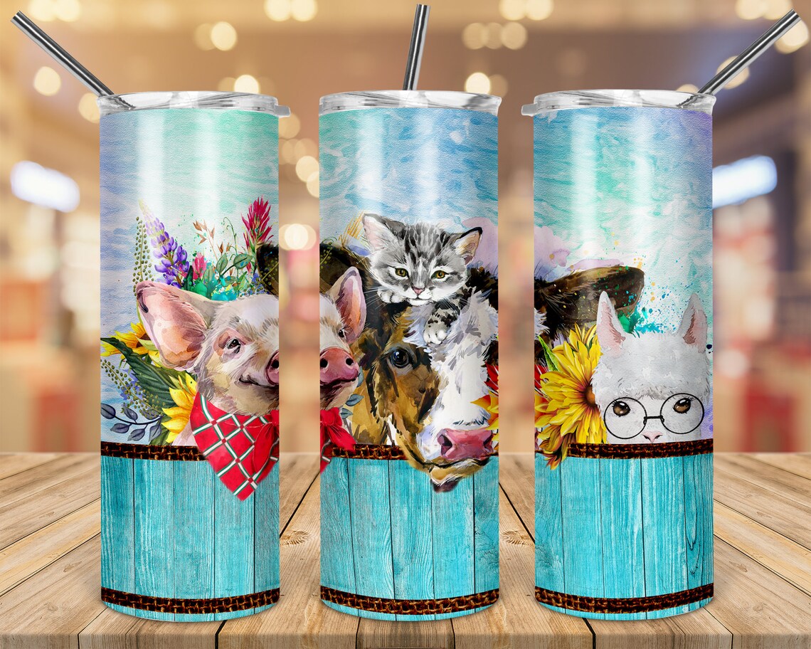 Farm animals 20oz Skinny Tumbler TEMPLATE funny farm | Etsy