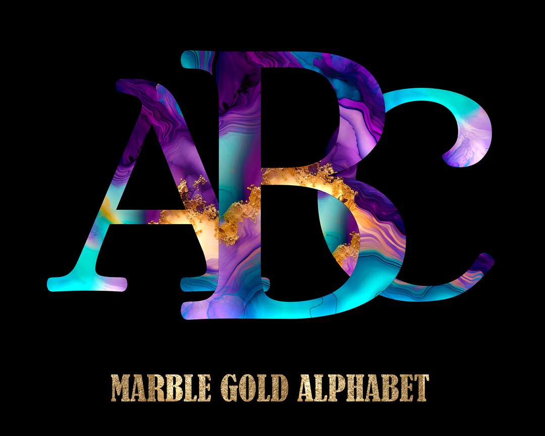 Marble Gold Alphabet PNG Blue Lilac Purple Marble Pattern Gold Letters ...